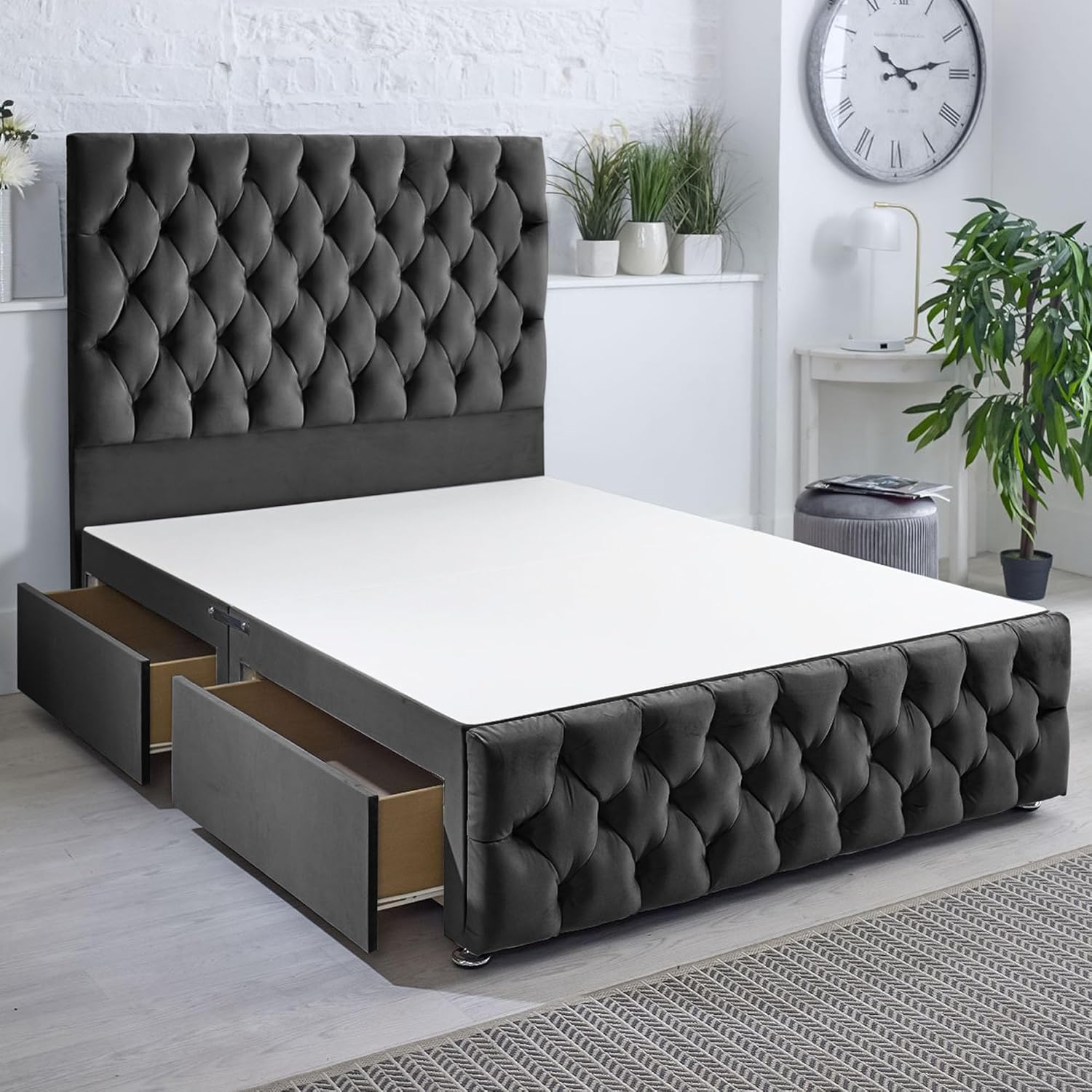 Elegant Bed Frame With Storage - Divan Chester Bed Base With 2 Drawers